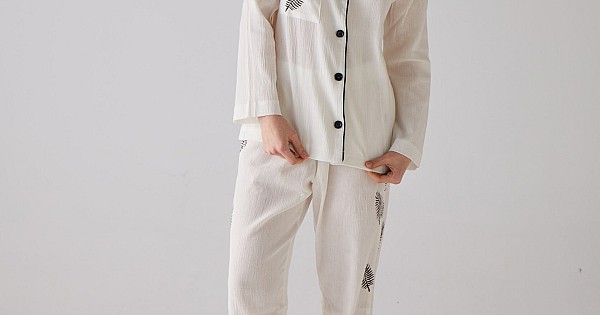 Toptan - Yaprak Desen Uzun Pijama Takımı - DepoTextile