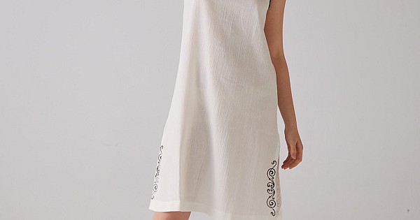 Toptan - Nota Desen Askılı Beyaz Gecelik - DepoTextile